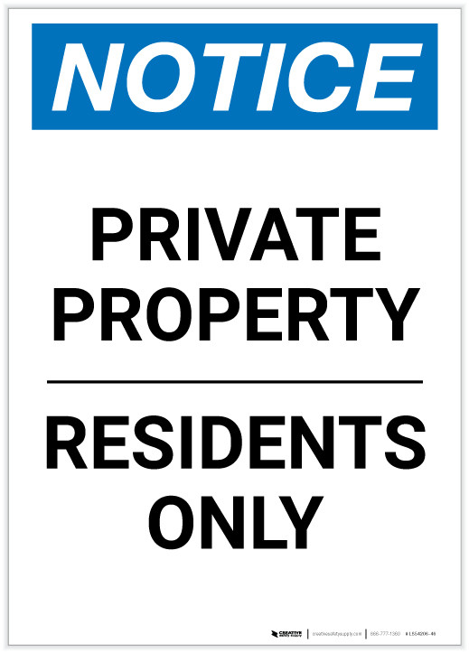 Notice: Private Property - Residents Only Portrait - Label | Creative ...