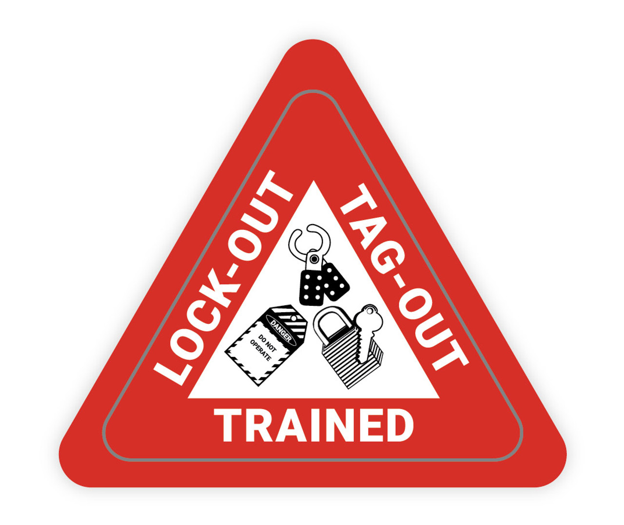 Lock-Out Tag-Out Trained Triangle - Hard Hat Sticker | Creative Safety ...