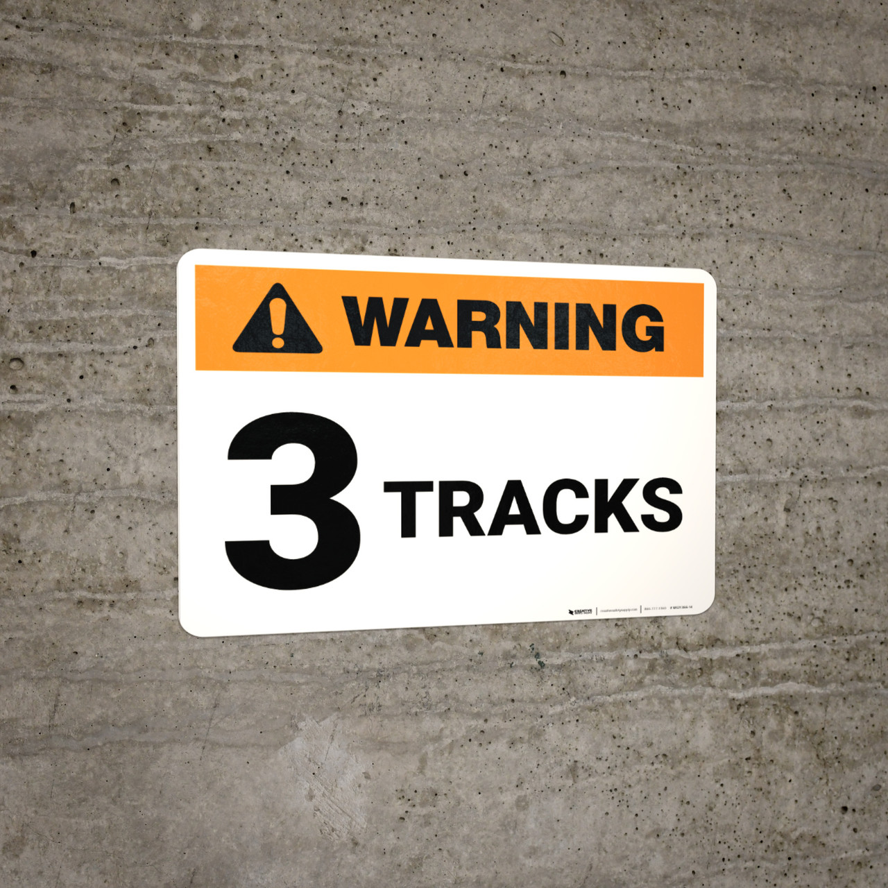 Warning: Three Tracks ANSI Landscape - Wall Sign