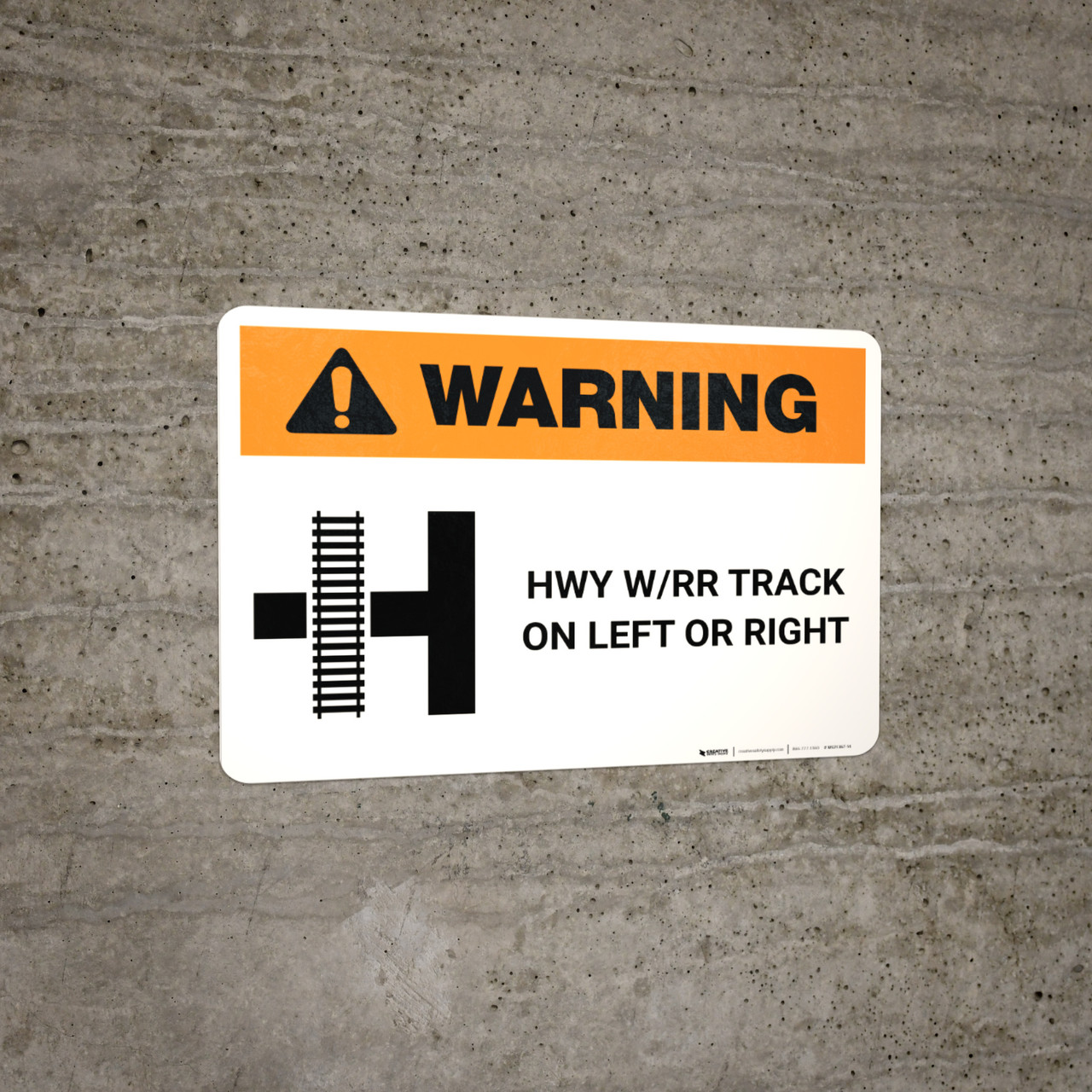 Warning: Highway W/RR Track on Left or Right ANSI Landscape - Wall Sign
