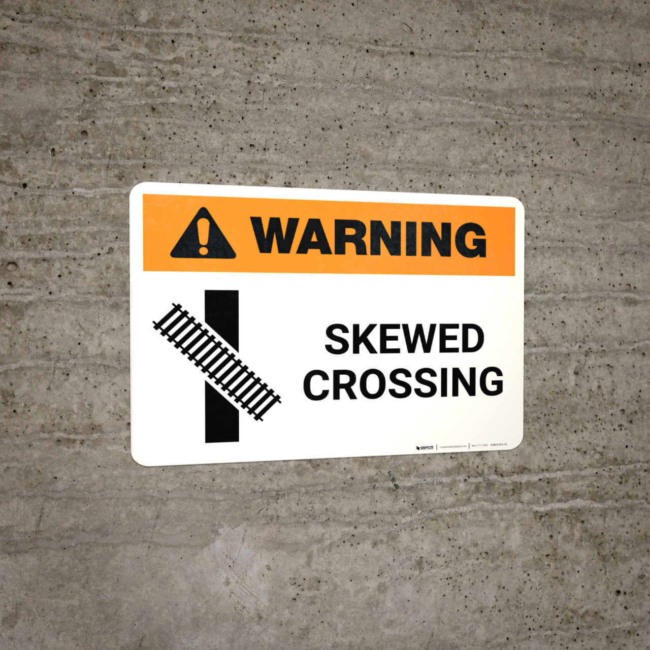 Warning: Skewed Crossing with Icon 3 ANSI Landscape - Wall Sign