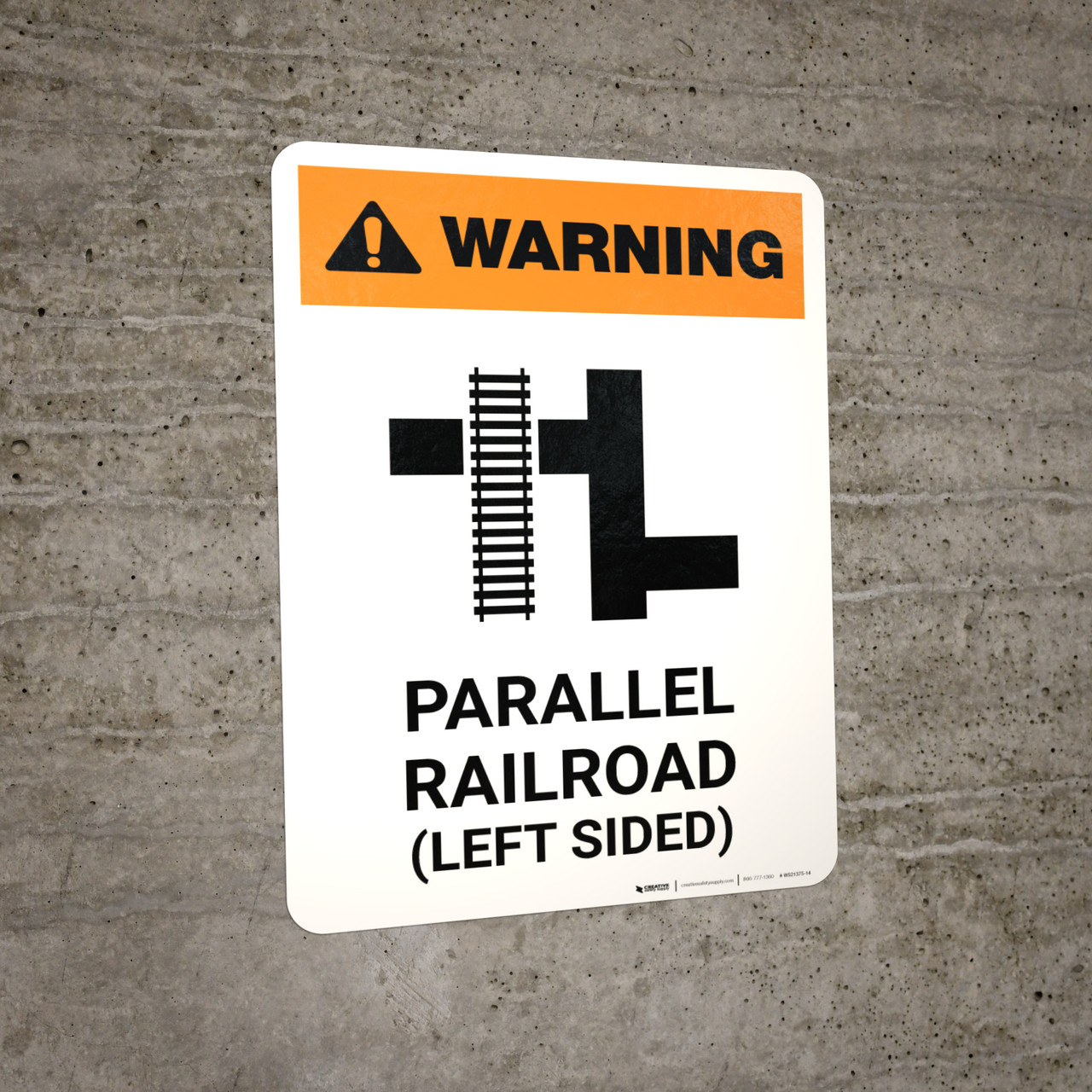 Warning: Parallel Railroad Left Sided ANSI Portrait - Wall Sign