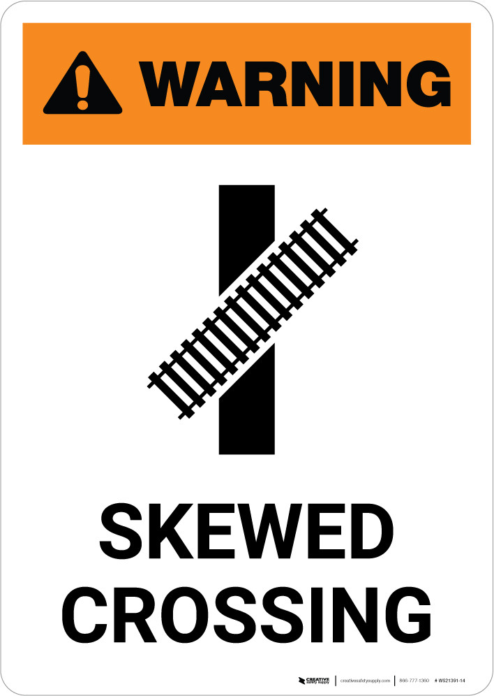 Warning: Skewed Crossing with Icon 2 ANSI Portrait - Wall Sign