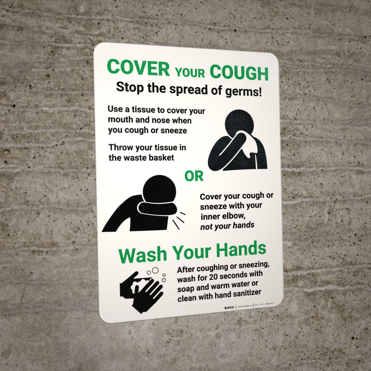 Cover Your Cough - Stop the Spread of Germs - Wall Sign