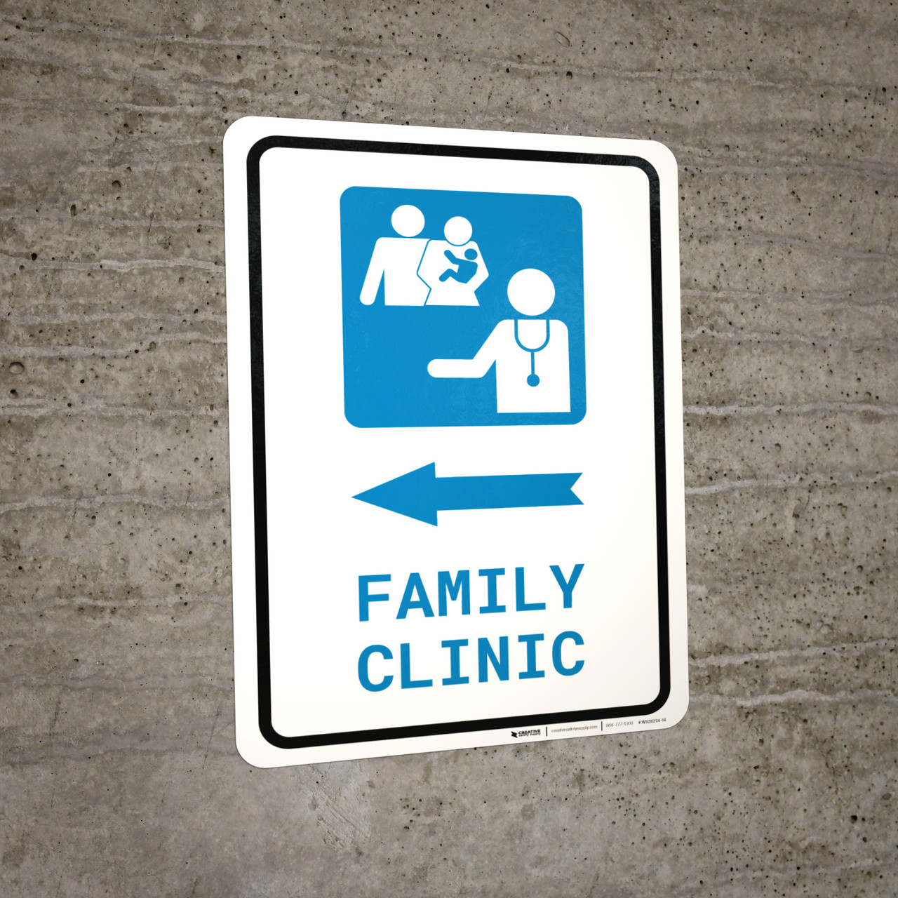 Family Clinic Left Arrow with Icon Portrait - Wall Sign