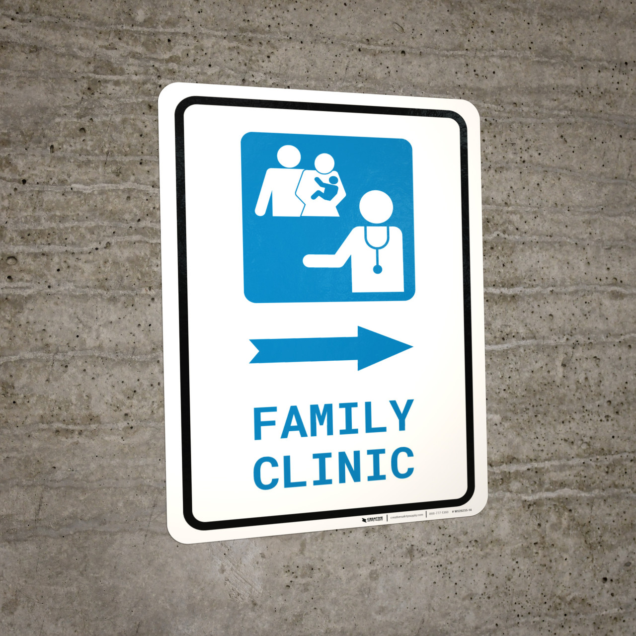 Family Clinic Right Arrow with Icon Portrait - Wall Sign