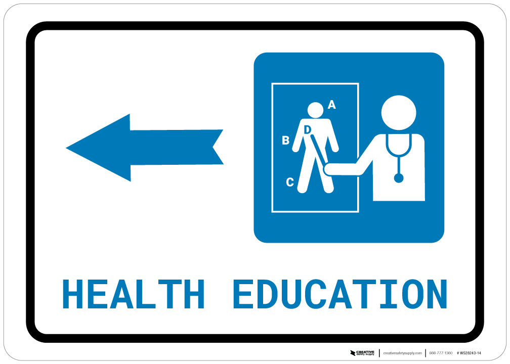 Health Education Left Arrow with Icon Landscape - Wall Sign | Creative ...