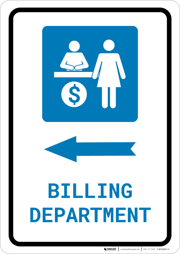 Billing Department Left Arrow with Icon Portrait - Wall Sign