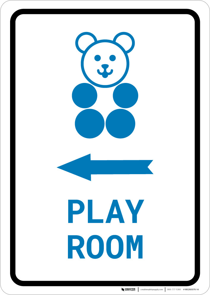 Play Room Left Arrow with Icon Portrait - Wall Sign