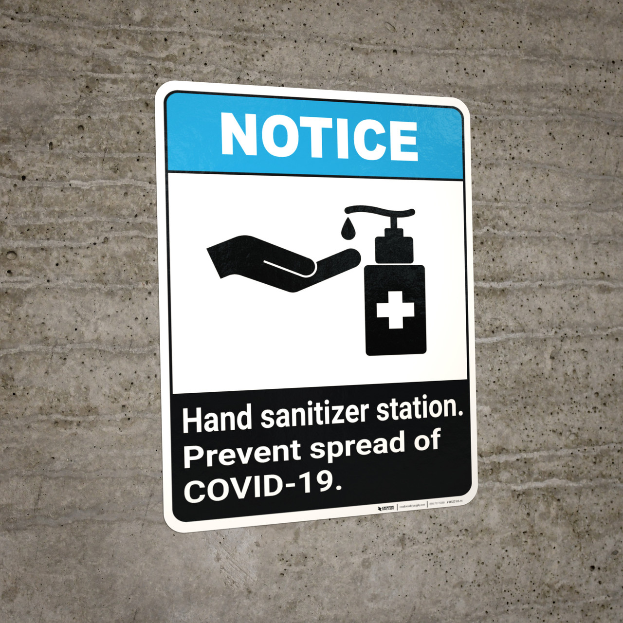 Notice: Hand Sanitizer Station Prevent COVID-19 ANSI Portrait - Wall Sign