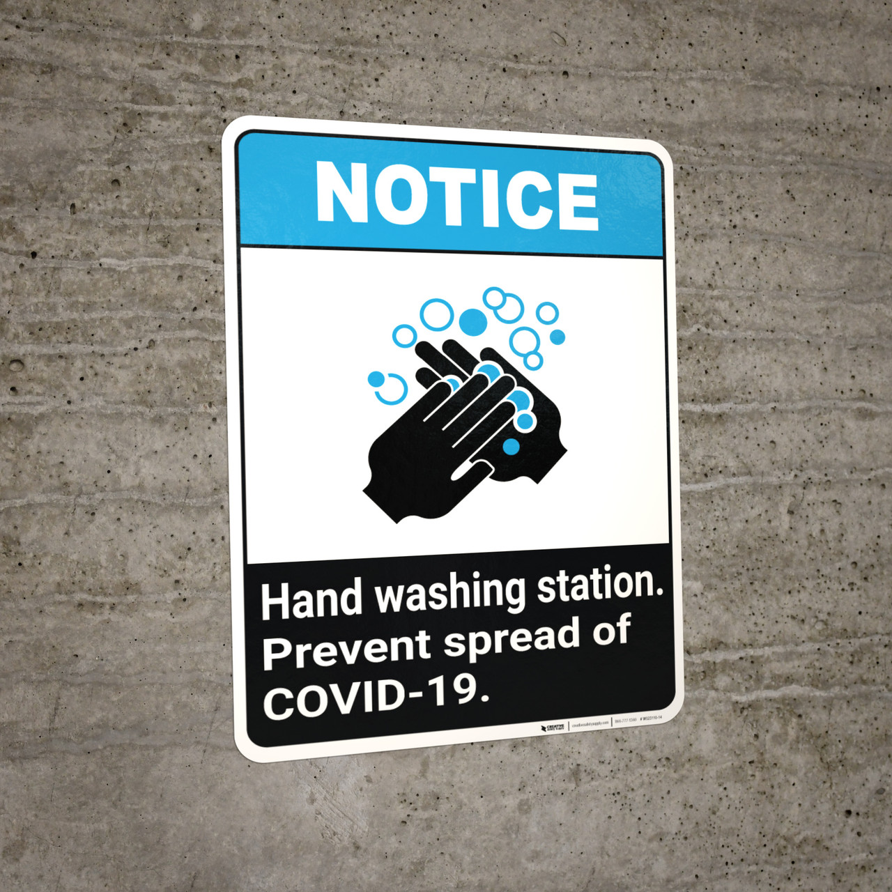 Notice: Hand Washing Station Prevent COVID-19 ANSI Portrait - Wall Sign