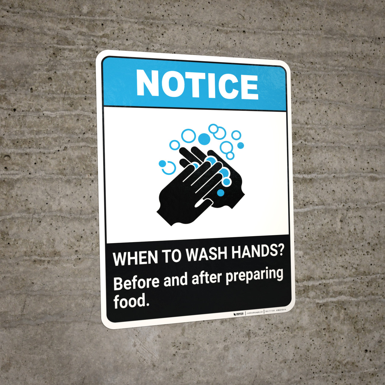 Notice: Wash Hands Before Preparing Food ANSI Portrait - Wall Sign ...
