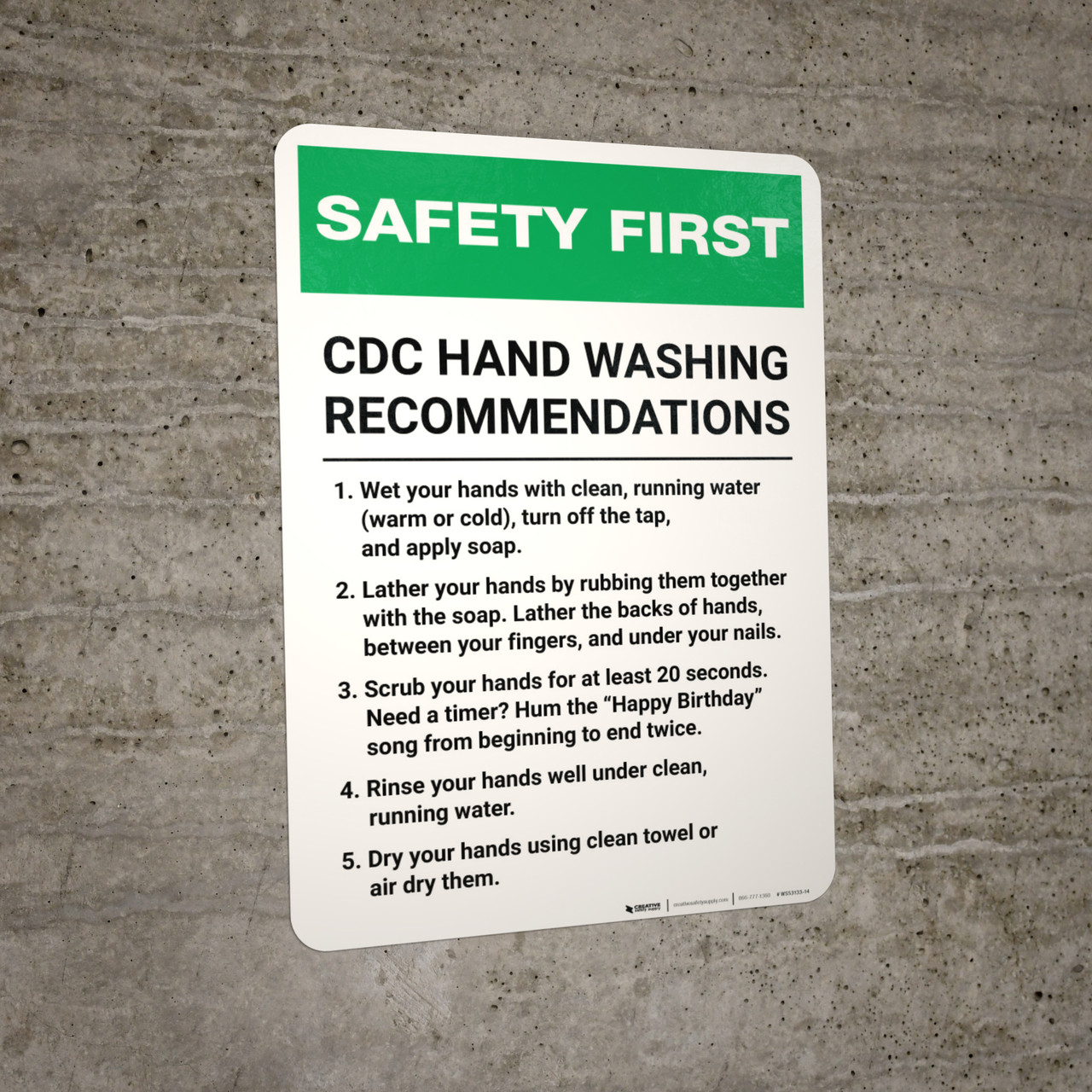 Safety First: CDC Hand Washing Recommendations Portrait - Wall Sign