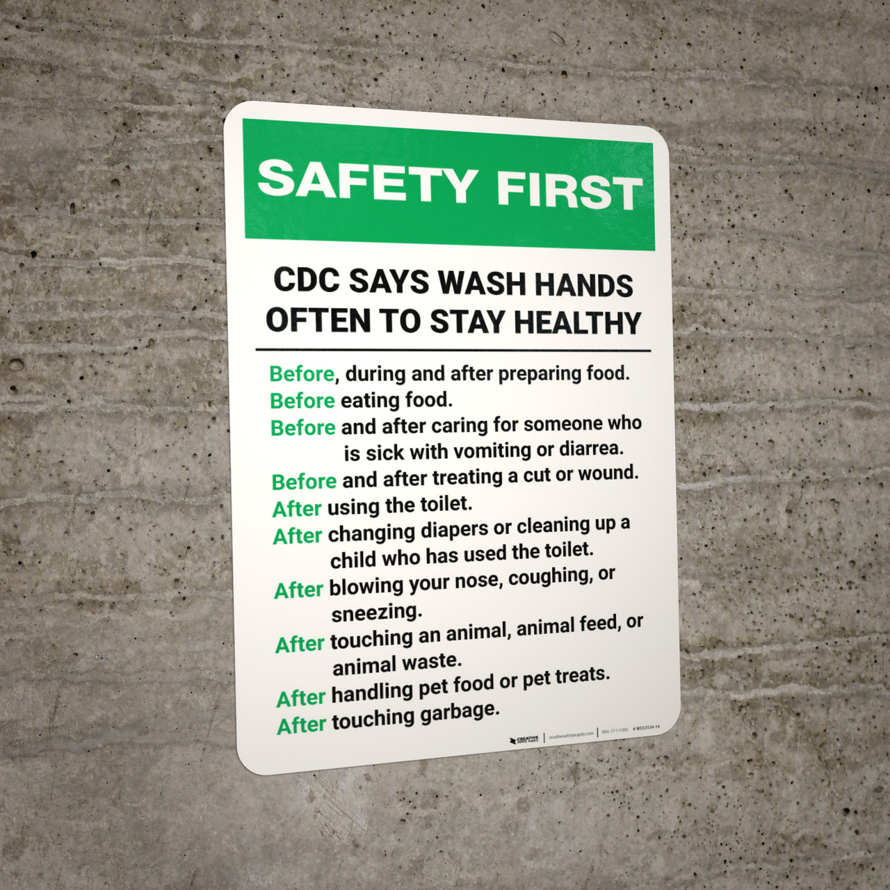 Safety First: CDC Wash Hands Often Portrait - Wall Sign