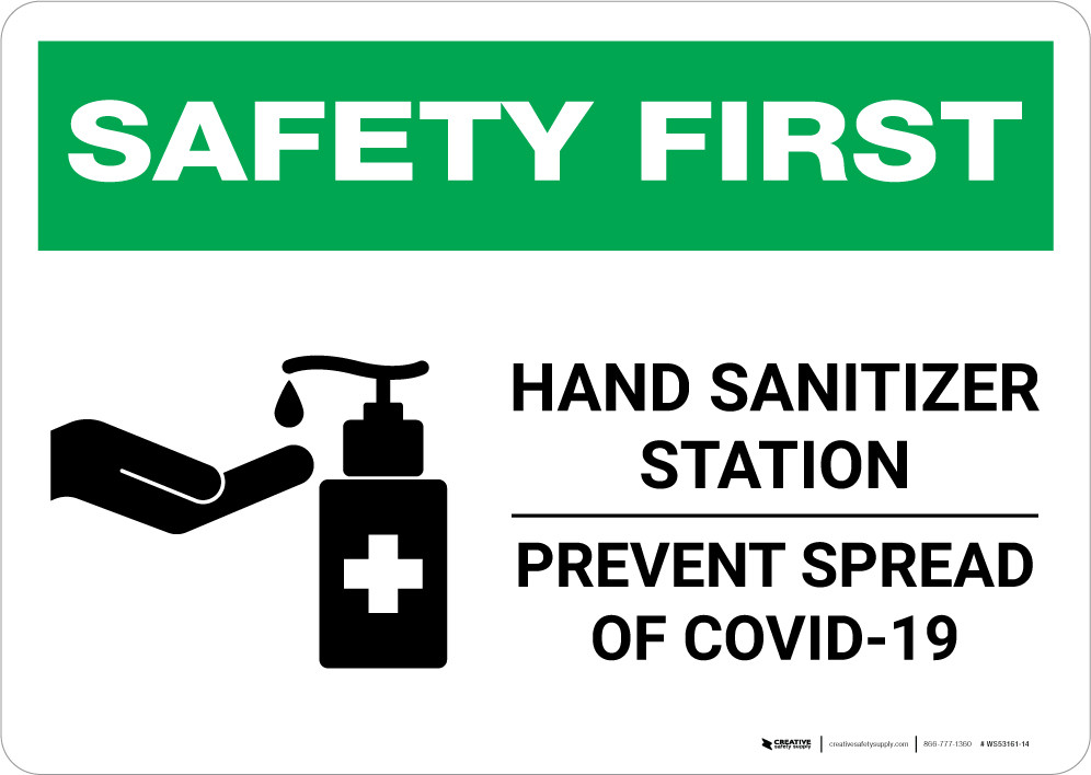 Safety First: Hand Sanitizer Station COVID-19 Landscape - Wall Sign ...