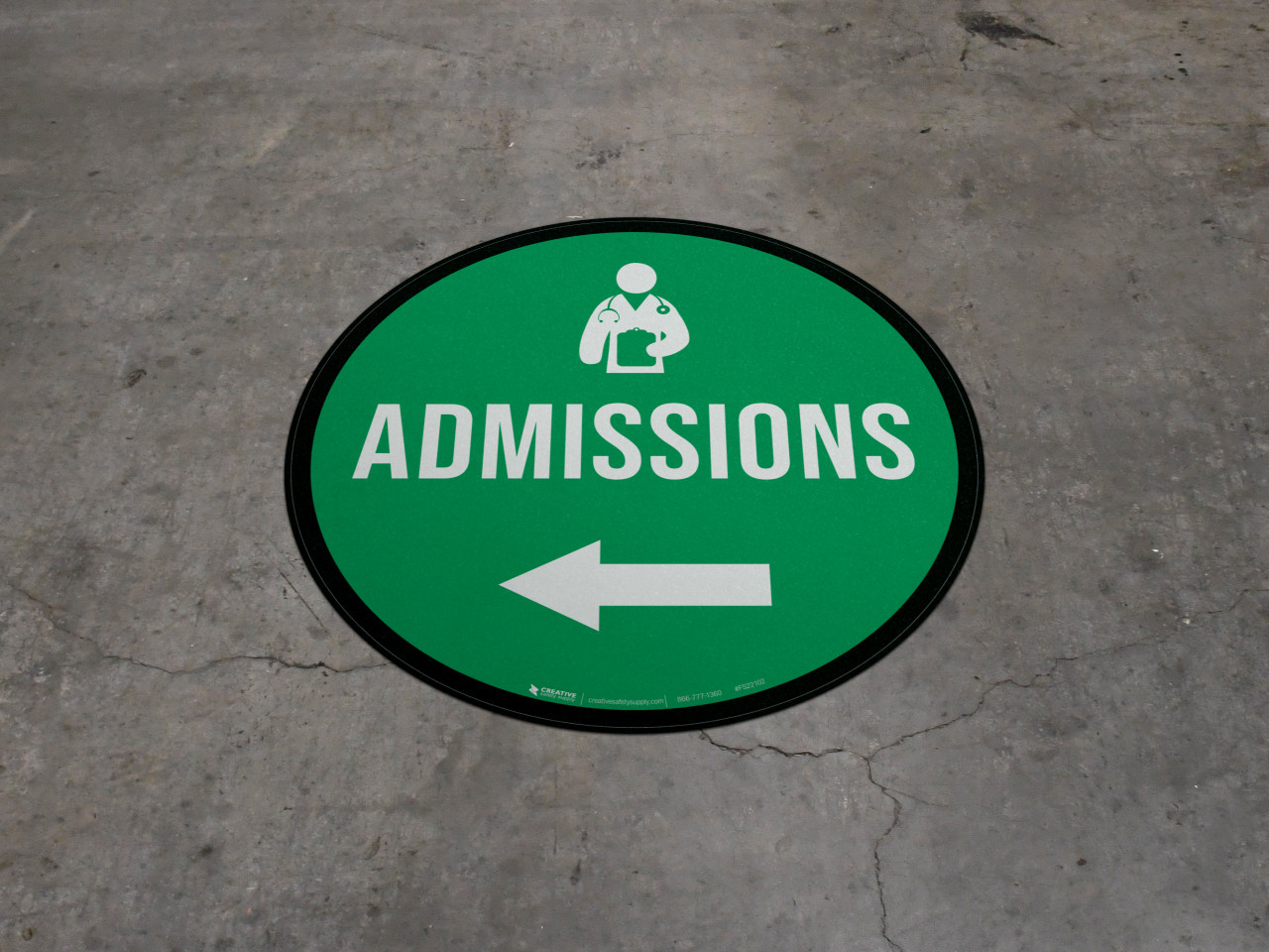Admissions Left Arrow with Icon Circular - Floor Sign