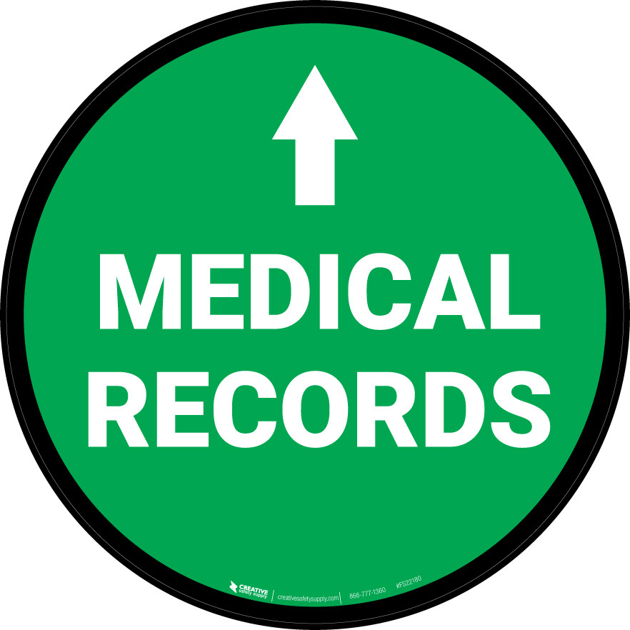 Medical Records Ahead with Arrow Circular - Floor Sign