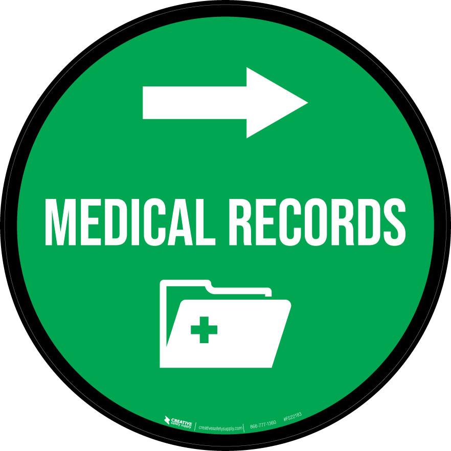 Medical Records Right Arrow with Icon Circular - Floor Sign