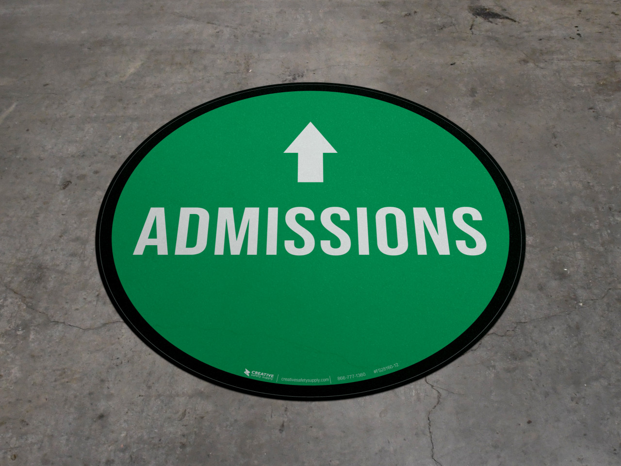 Admissions Ahead with Arrow Circular - Floor Sign | Creative Safety Supply