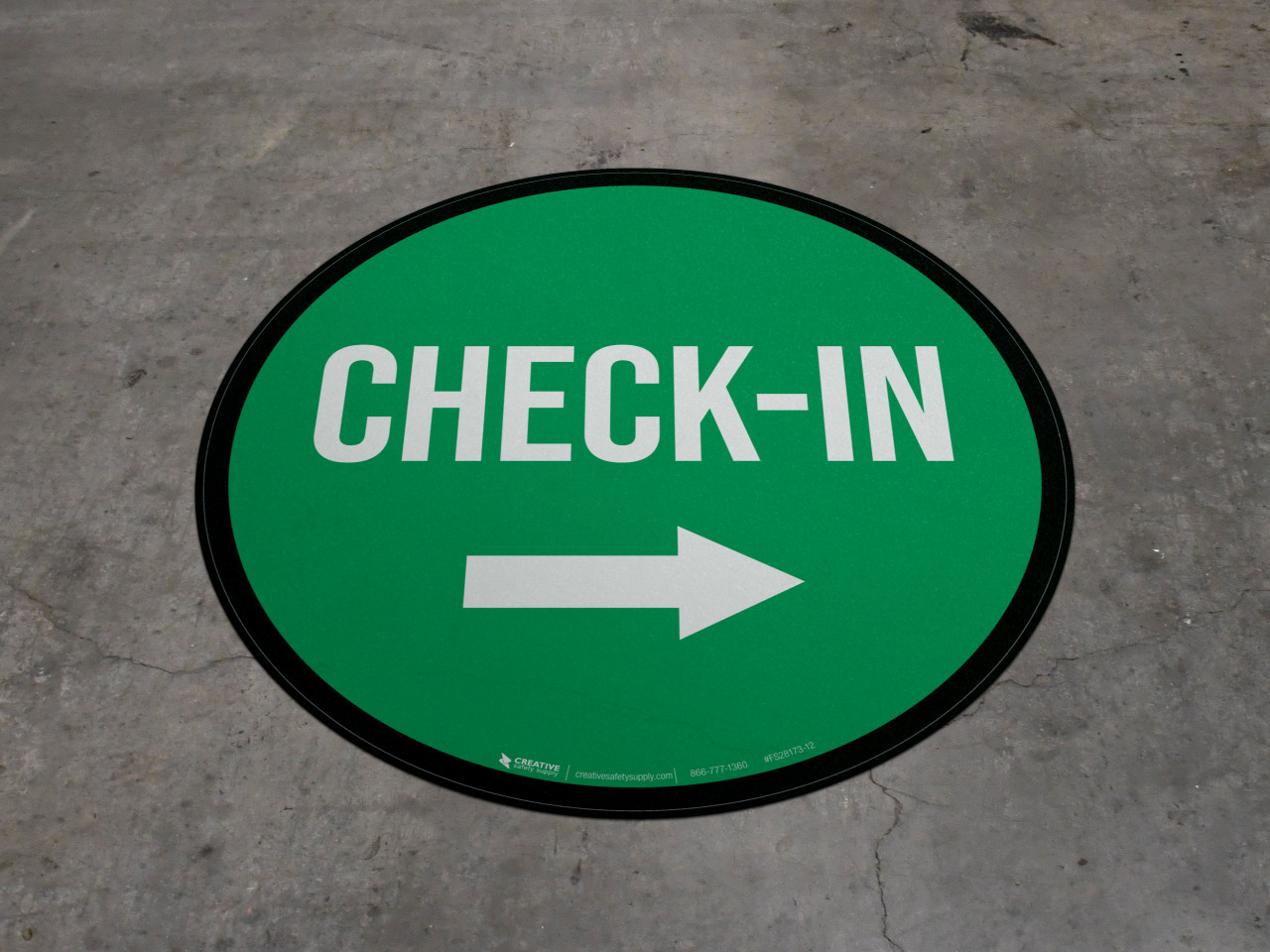 Check-In Right with Arrow Circular - Floor Sign