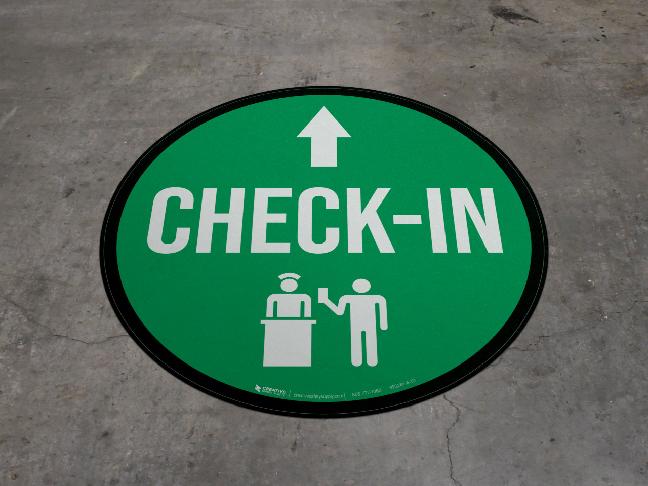 Check-In Straight Ahead Arrow with Icon Circular - Floor Sign