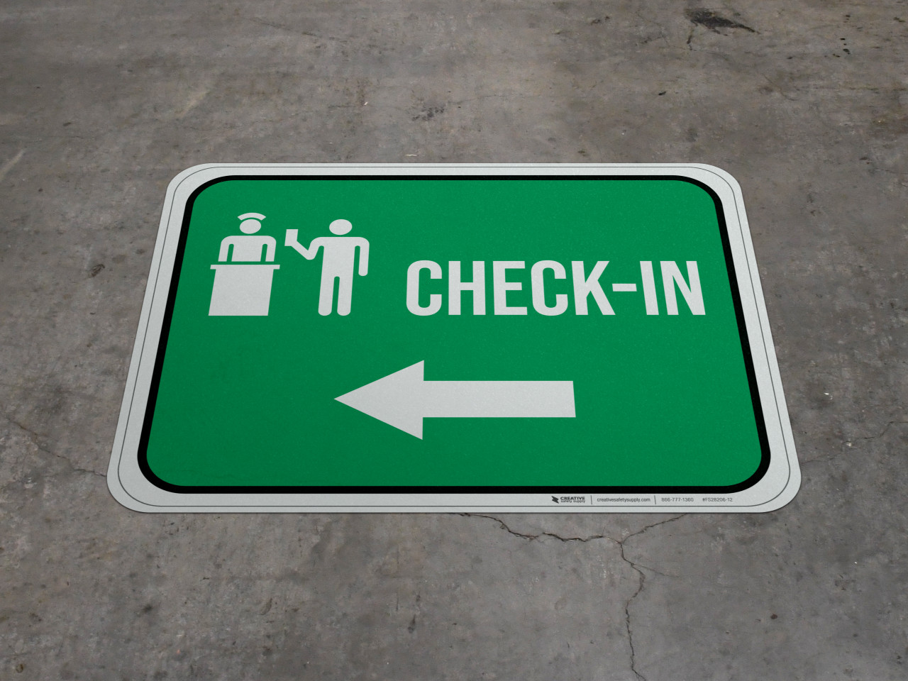 Check-In Left Arrow with Icon Rectangular - Floor Sign | Creative ...
