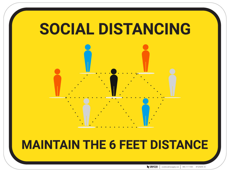 Social Distancing Maintain The 6 Feet Distance with Icons - Floor Sign