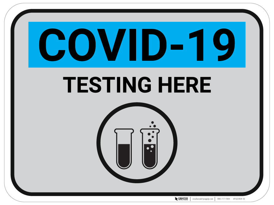COVID-19 Testing Here with Icon - Gray - Floor Sign