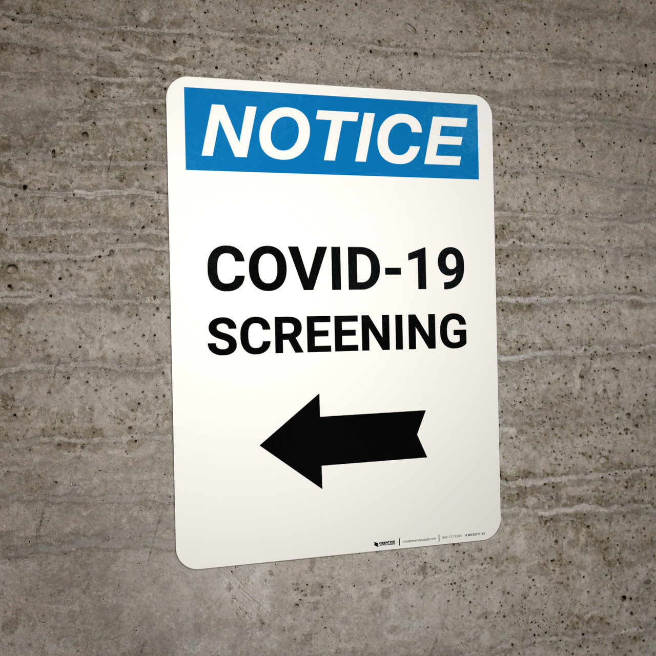 Notice: COVID-19 Screening Left Arrow Portrait - Wall Sign