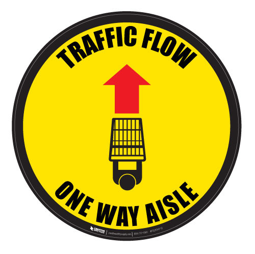 Traffic Flow - Overhead-Aisle - Yellow - Floor Sign