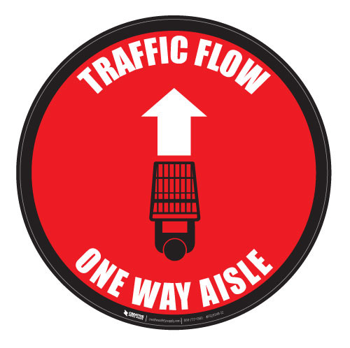 Traffic Flow - Overhead-Aisle - Red - Floor Sign | Creative Safety Supply