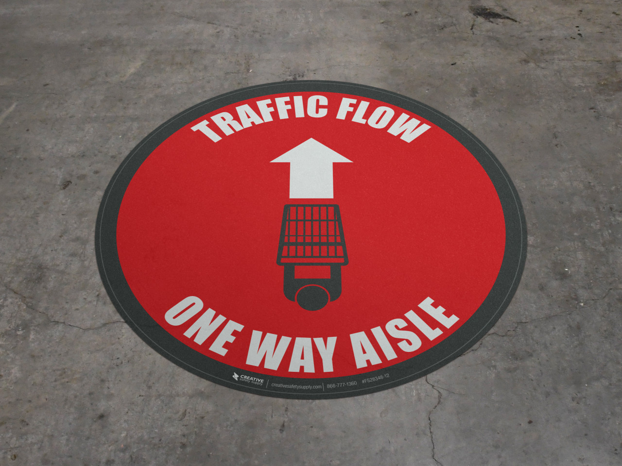 Traffic Flow - Overhead-Aisle - Red - Floor Sign | Creative Safety Supply