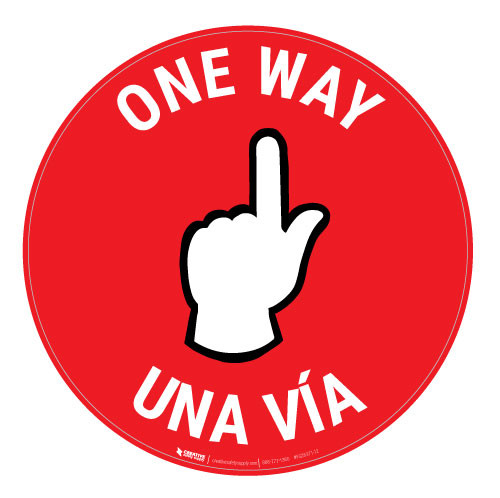 One Way - Pointing Hand - Red - Bilingual Spanish - Floor Sign
