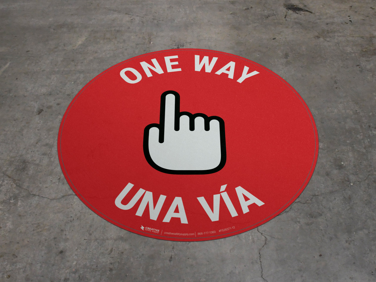 One Way - Pointing Hand - Red - Bilingual Spanish - Floor Sign ...