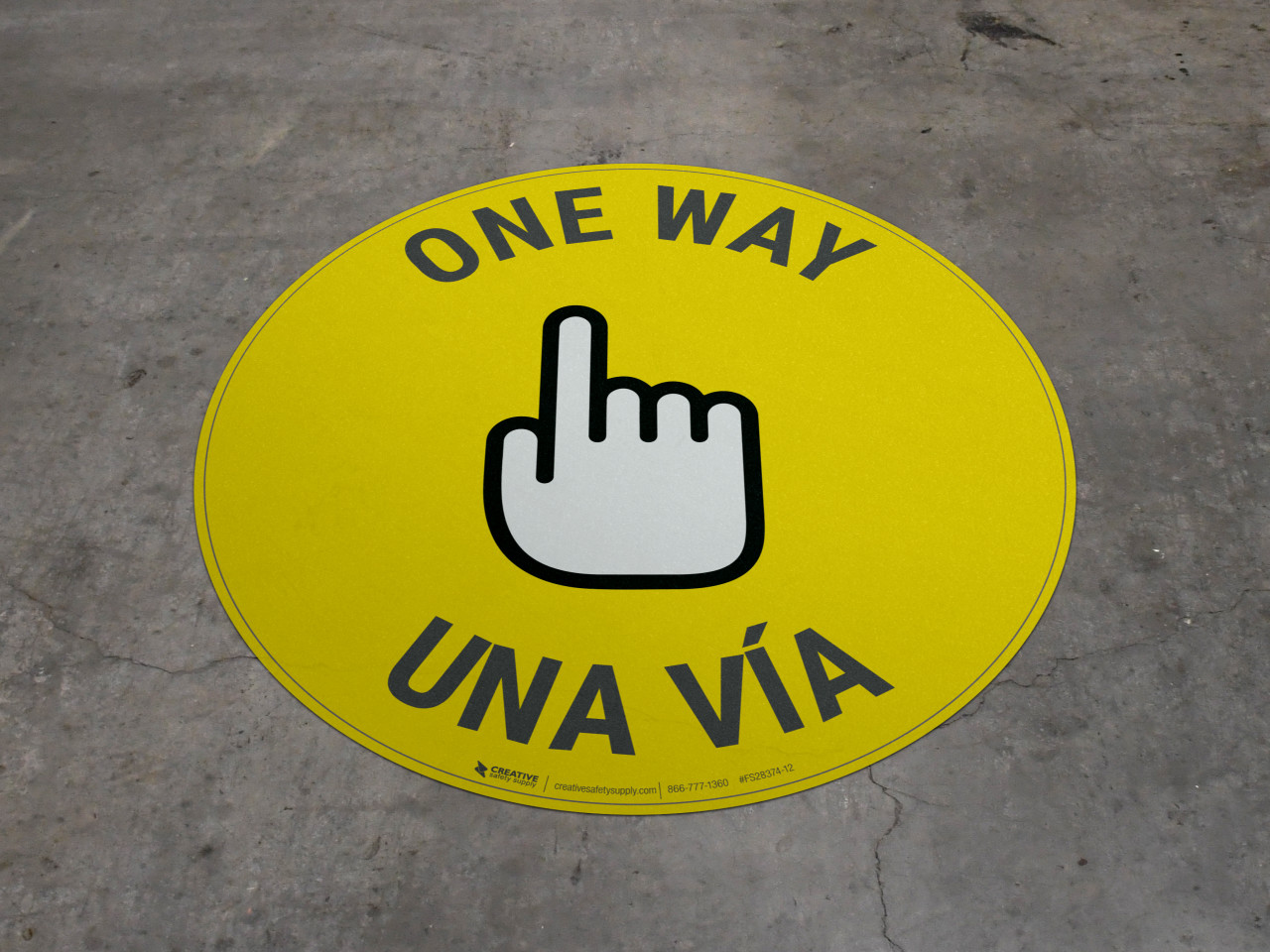 One Way - Pointing Hand - Yellow - Bilingual Spanish - Floor Sign ...