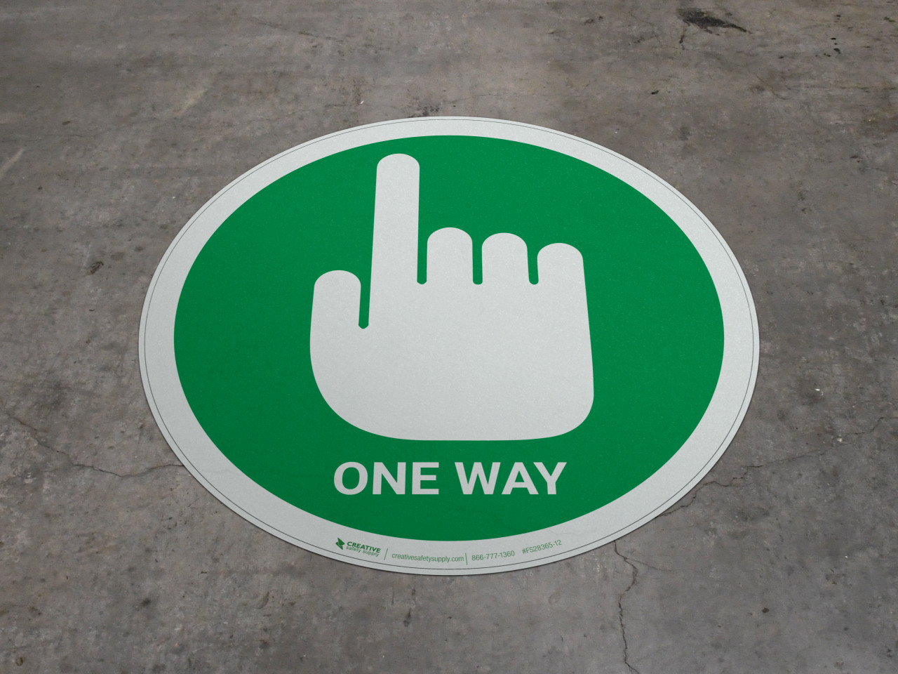 One Way with Pointing Hand - Green - Floor Sign