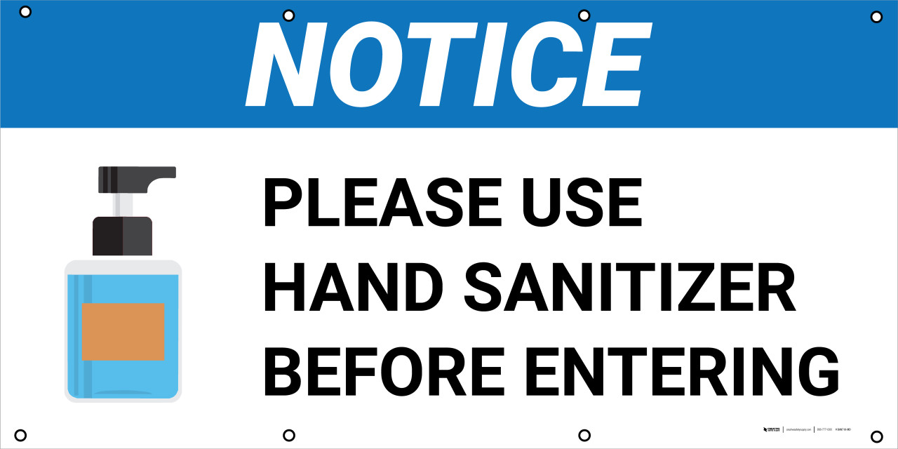 Notice: Please Use Sanitizer Before Entering with Icon - Banner ...