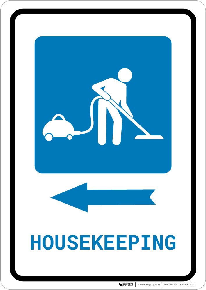 Housekeeping Left Arrow with Icon Portrait - Wall Sign