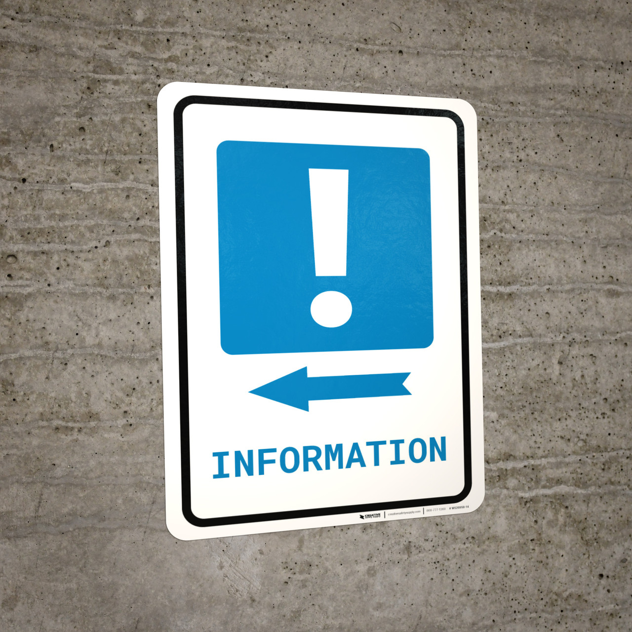 Information Left Arrow with Exclamation Mark Portrait - Wall Sign