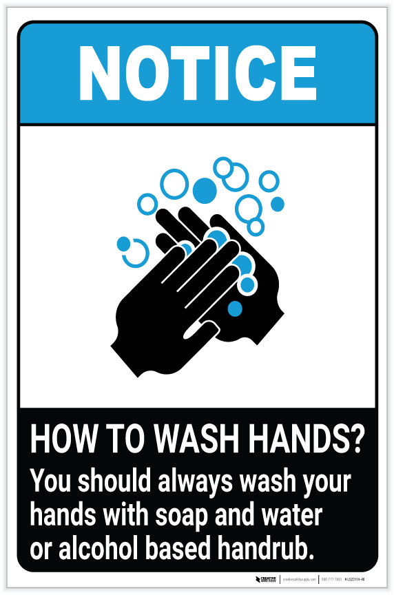 Notice: How To Wash Hands With Soap ANSI Portrait - Label