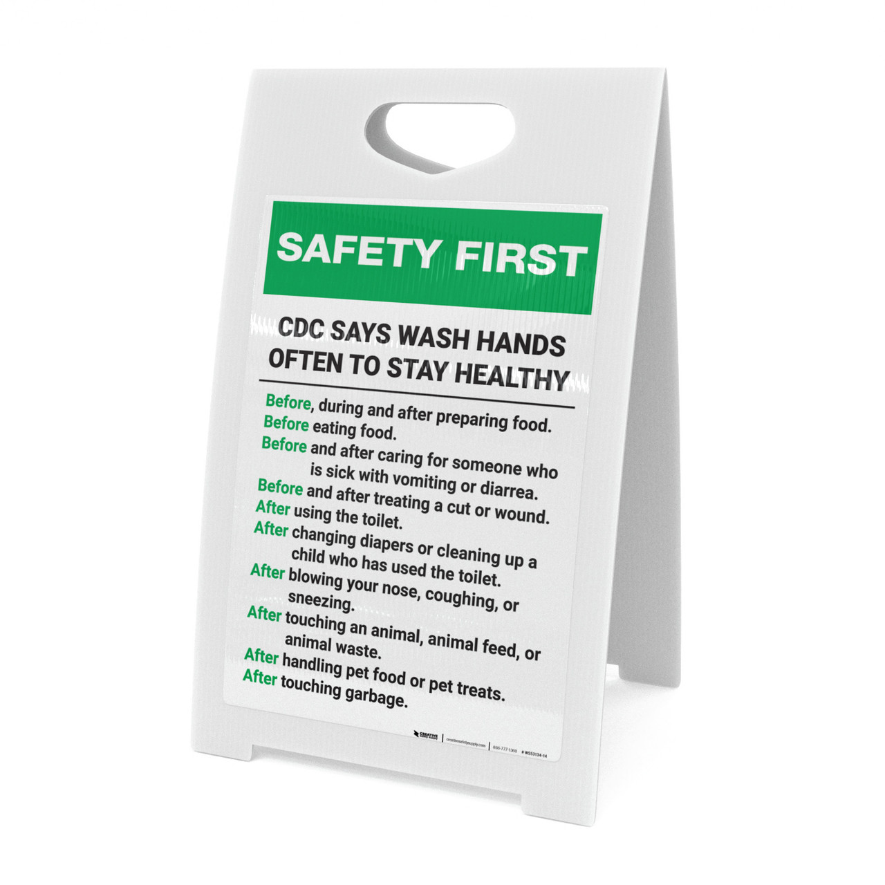 Safety First: CDC Wash Hands Often Portrait - A-Frame Sign