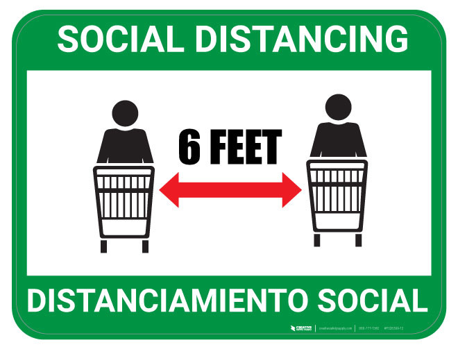 Social Distancing - Green - Bilingual Spanish - Floor Sign