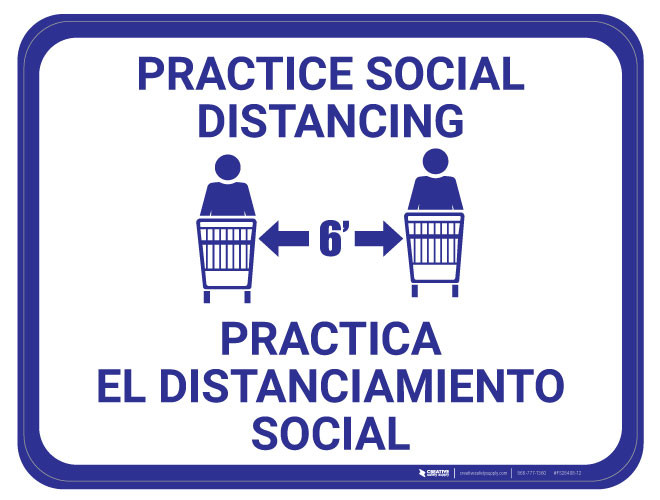 Practice Social Distancing - Blue - Bilingual Spanish - Floor Sign