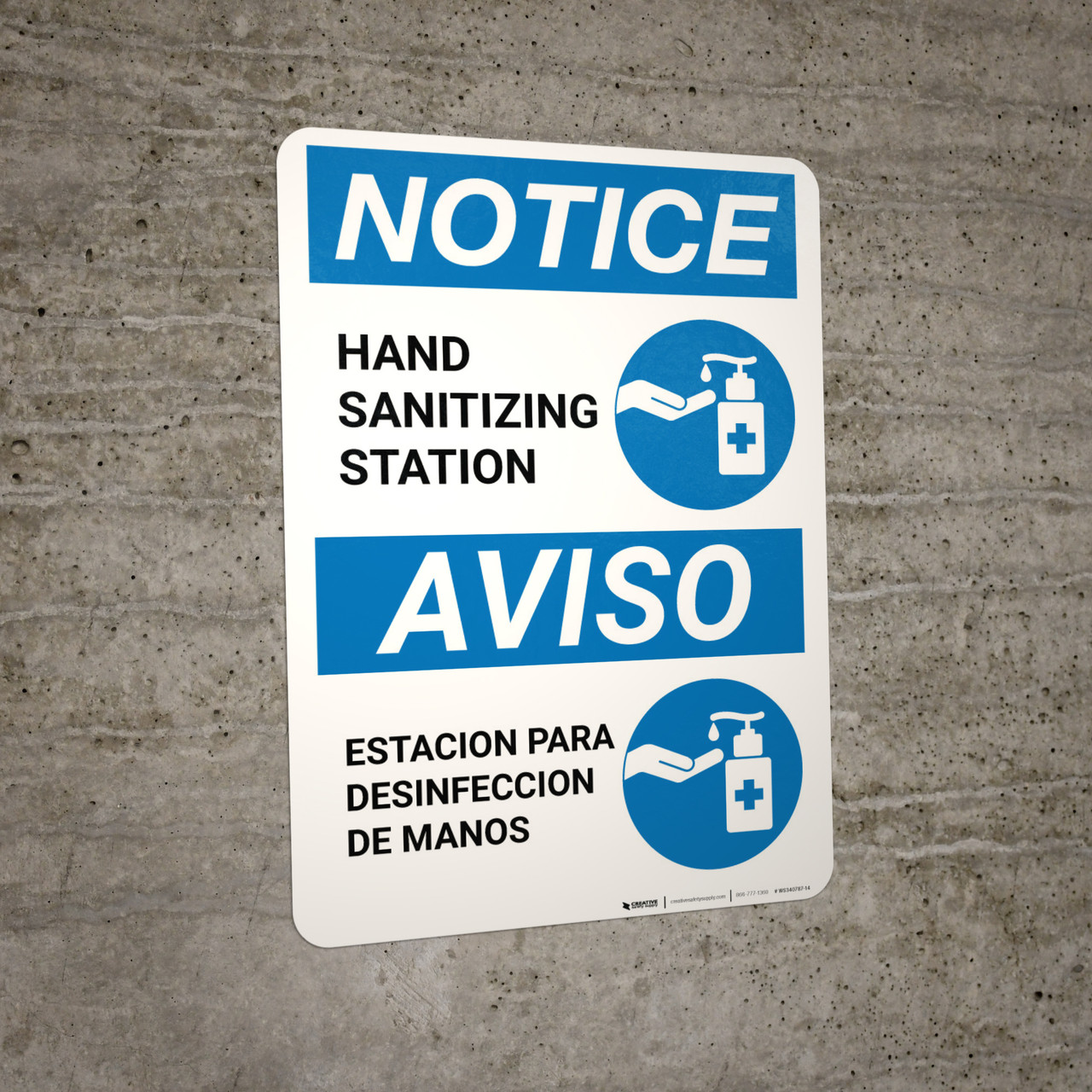 Notice: Bilingual Spanish Hand Sanitizing Station with Icon Portrait ...