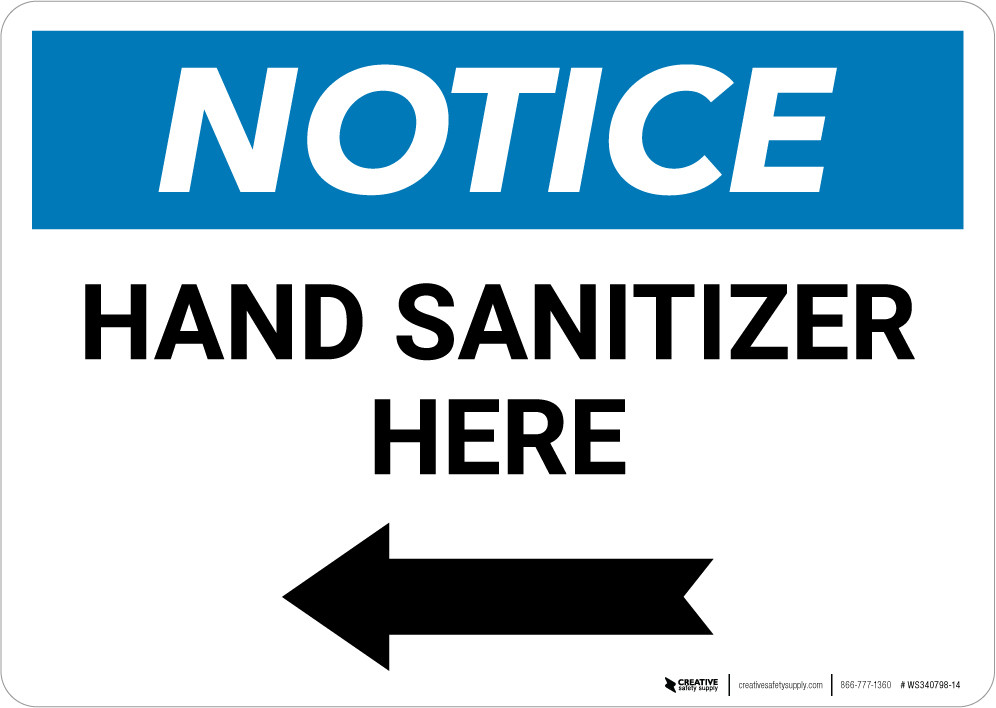 Notice: Hand Sanitizer Here Left Arrow Landscape - Wall Sign | Creative ...
