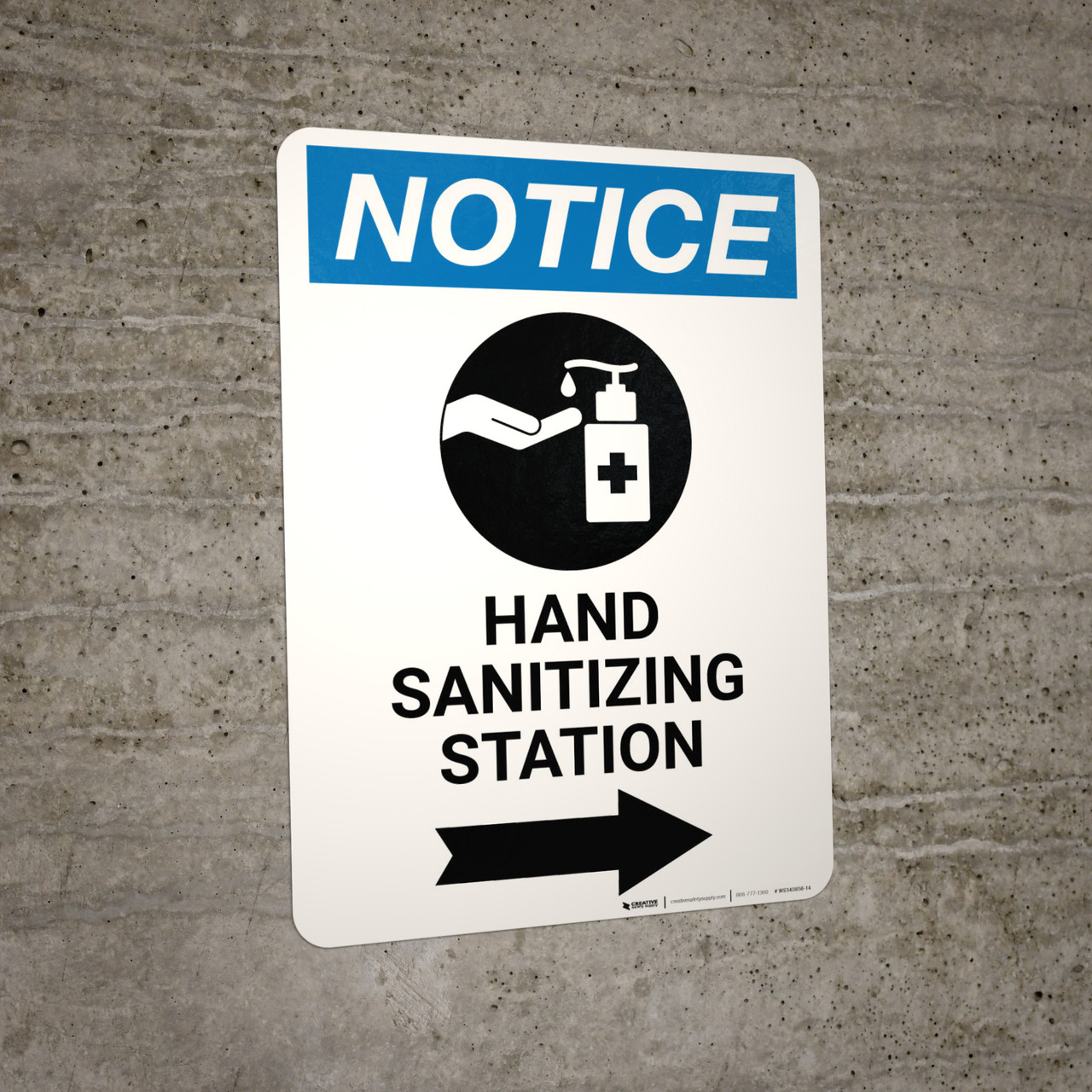 Notice: Hand Sanitizing Station Right Arrow with Icon Portrait - Wall Sign