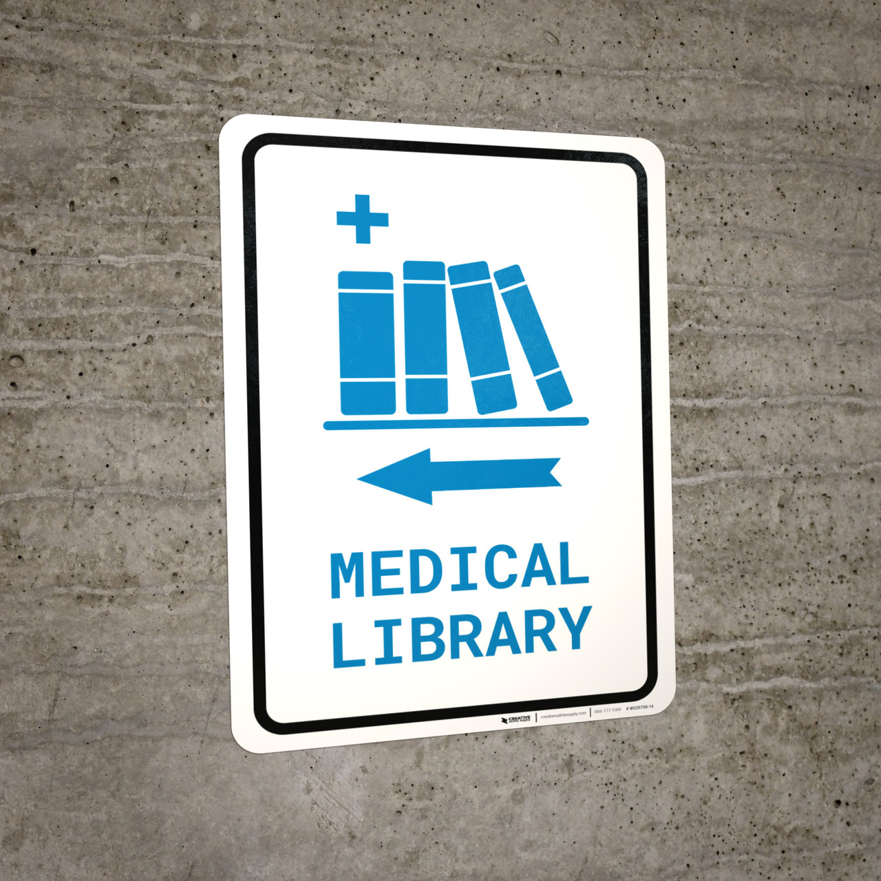 Medical Library Left Arrow with Icon Portrait v2 - Wall Sign