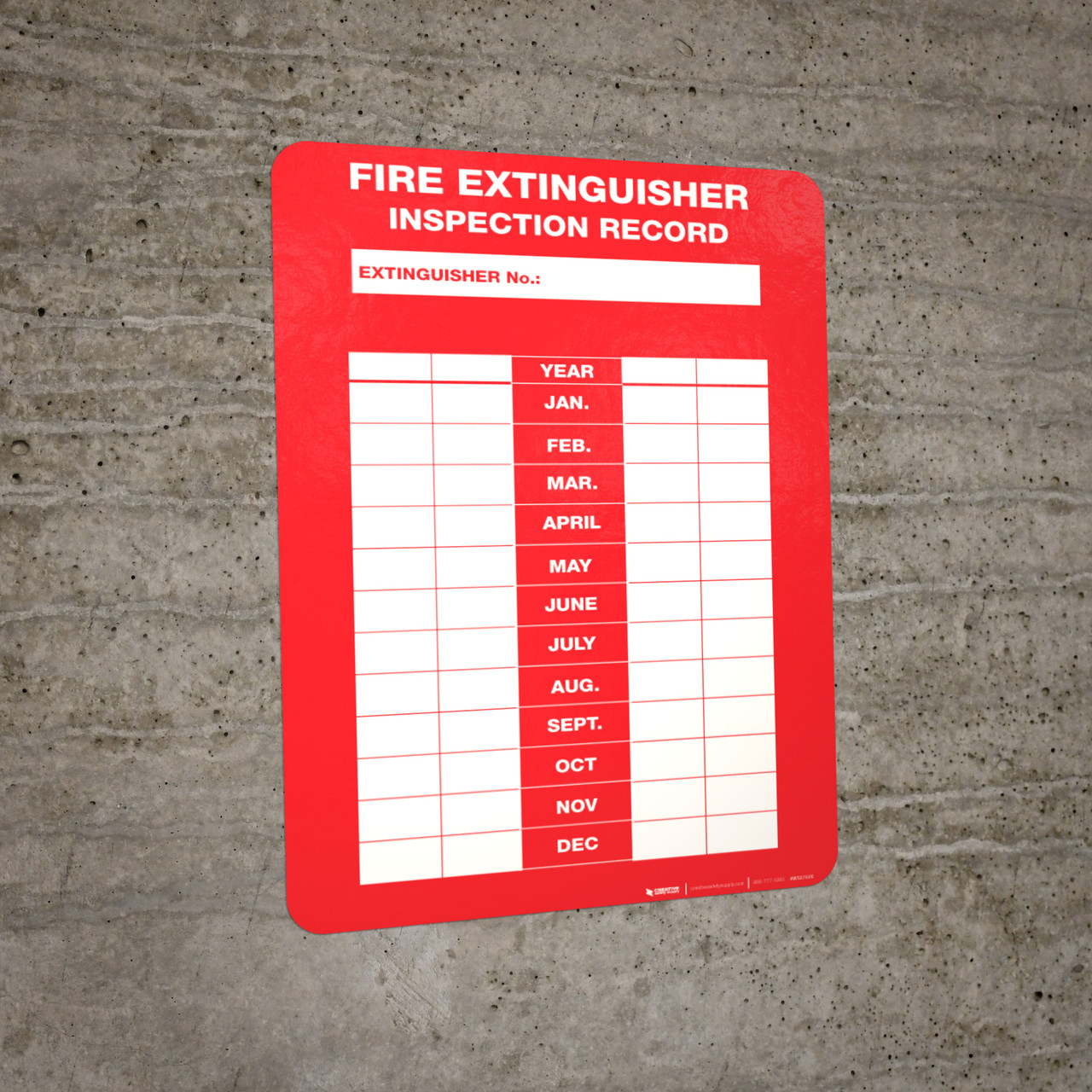 Fire Extinguisher Inspection Record - Wall Sign