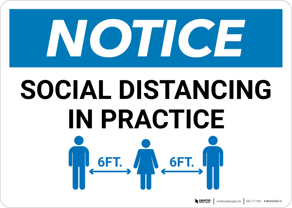 Notice: Social Distancing in Practice with Icons Landscape - Wall Sign