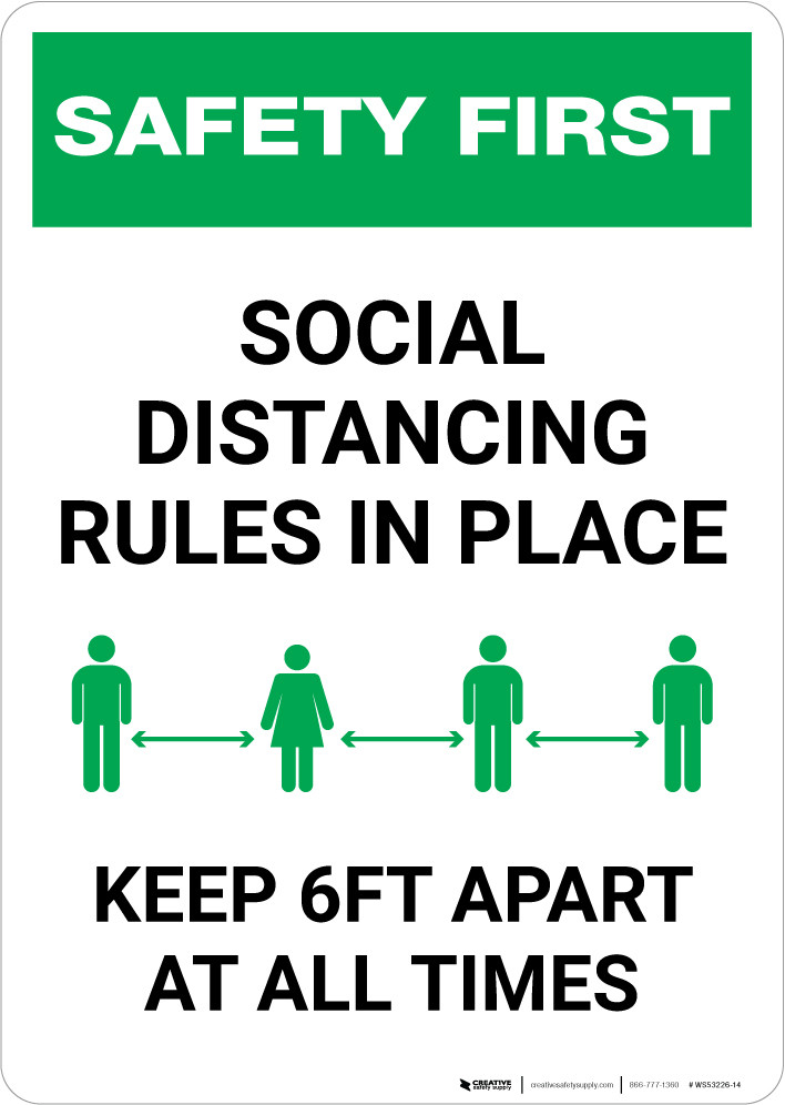 Safety First: Social Distancing Rules In Place Portrait - Wall Sign ...